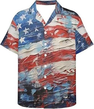Keephen kewing Patriotique Drapeau USA Chemises Hommes/Femmes Aigle/Loup Impression 3D Chemise Hawaiienne Chemise &agrave; Boutons Cool Plage Vacances Col &agrave; Revers H