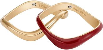 Skagen Damen-Steckring Liquid Metal Edelstahl Emaille goldfarben cranberryfarben, SKJ17687108