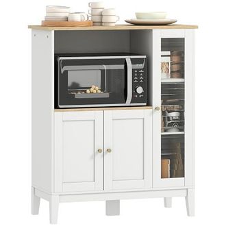 HOMCOM Meuble Micro-Ondes, Armoire de Cuisine, Buffet, avec 1 Niche 3 Portes, Passe-c&acirc;bles, pour Cuisine, Salle &agrave; Manger, Salon, 80 x 35 x 97 cm, Verre tremp