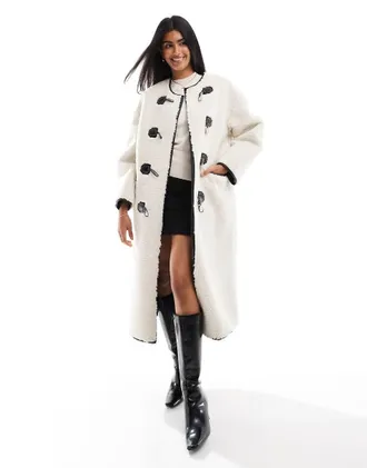 4th & Reckless Manteau à brandebourgs en imitation peau de mouton - Crème-Blanc