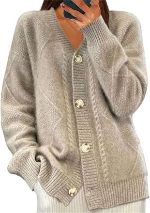 Generic Pull &agrave; col en V pour femme - Style d&eacute;contract&eacute; et polyvalent - Coupe-vent - Manches longues, camel, Taille XS