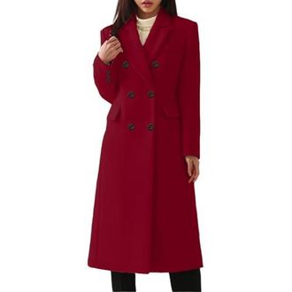 Generic Manteaux en laine pour femme long &agrave; double boutonnage, trench-coat &agrave; double boutonnage pour lautomne et lhiver avec poches, bordeaux, 4XL