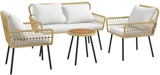 OUTSUNNY Salon de Jardin ext&eacute;rieur 4 pi&egrave;ces mobilier de Jardin canap&eacute; 2 Places 2 fauteuils avec 7 Coussins 1 Table Basse Ronde, r&eacute;sine tress&eacute;e