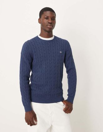 GANT Pullover aus Baumwolle in Marineblau mit Zopfstrickmuster