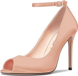 Castamere Femmes Haut High Talon Heel Aiguille Ouvert Bout Escarpins Lanières Cheville Dress Mariage Sandales 10 CM Heels Beige Satin 1 38 EU