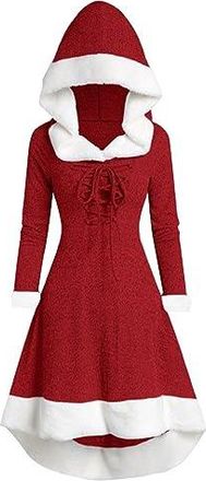 Generic Robe de Noël,Robe Noel Impression de Noël Robe de Soirée Chic Et Élégant Robe Longue avec Col Rond Fête de Noël Vintage Automne Hiver Robe Déguisement