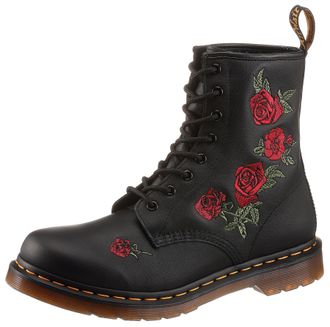 Dr. Martens Schn&uuml;rboots DR. MARTENS Vonda, Damen, Gr. 36, schwarz (schwarz, rot gebl&uuml;mt), Leder, gebl&uuml;mt, Schuhe Schn&uuml;rboots, Blockabsatz,Schn&uuml;rschuh,Stiefelette,