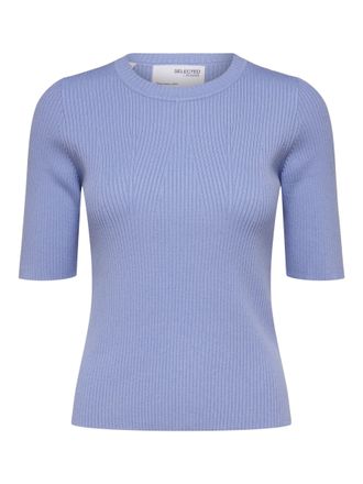 Selected A/S Damen Slfmala 2/4 Knit O-neck B Noos Pullover, Blue Heron, XS EU