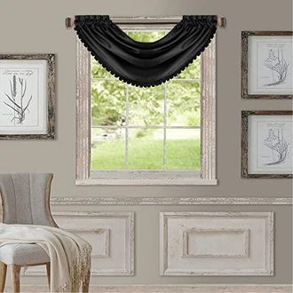 Elrene All Seasons Raumverdunkelnder Wasserfall-Fenstervolant, Zubehör für Schlafzimmer oder Wohnzimmer, Fenster mit Stangentaschen, 132,1 x 91,4 cm, Schwarz