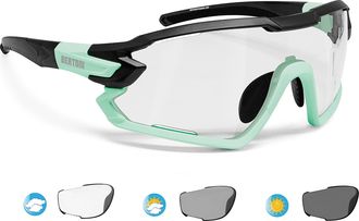 Bertoni Fahrradbrille Sport Sonnenbrille Radbrille MTB mit Sehstärke für Brillenträger mod. QUASAR (Schwartz-Aquamarin/Selbsttönende)