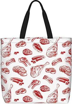 Generic Sac Fourre-Tout Motif De Steak Sac &Agrave; Bandouli&egrave;re En Toile De Grande Capacit&eacute; Pliable Sacs En Toile &Eacute;paule, Pour &Eacute;cole, Tous Les Jours, Femmes, Voyage