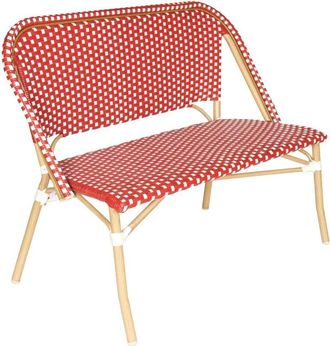 Oviala Oviala - Banc de jardin en alumunium et rotin synth&eacute;tique blanc et rouge