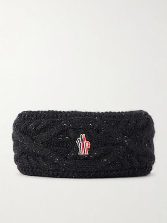 Moncler Strick-haarband Aus Einer Wollmischung Mit Logo-applikation - Schwarz