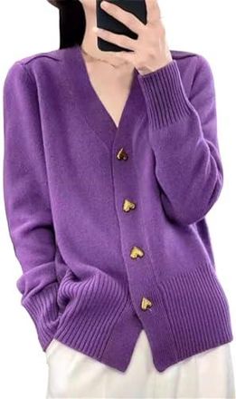 Generic Cardigan en tricot pour femme - Style d&eacute;contract&eacute; - Col en V - Manches longues - Streetwear r&eacute;tro, violet, Taille XS
