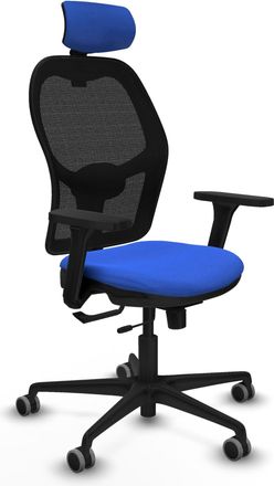 Piqueras y Crespo Ergonomischer Stuhl mit 3D-Armen, h&ouml;henverstellbare Lendenwirbelst&uuml;tze und h&ouml;henverstellbares Kopfteil, Schwarz / Blau