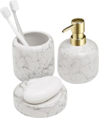 Navaris Accessoire Salle de Bain Blanc - 3 Accessoires avec Porte Brosse &agrave; Dents Distributeur Savon Support Savon C&eacute;ramique - Deco Ensemble Salle de Bain Gobe