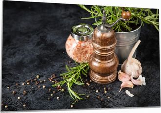 Wallario Herdabdeckplatte/Spritzschutz aus Glas, 1-teilig, 80x52cm mit 13 mm hohen F&uuml;&szlig;en, f&uuml;r Ceran- und Induktionsherde, Salz und Pfeffer mit Knoblauch und Ro