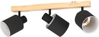 Eglo Deckenlampe Batallas, 3 flammige Deckenleuchte skandi, Deckenstrahler aus Holz, Textil, Metall, Wohnzimmerlampe in Natur, Schwarz, Weiß, Schlafzimmerl