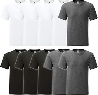 Fruit Of The Loom Lot de 10 t-shirts Iconic T pour homme - Taille S à 5XL - Taille L - Couleur : lot de 10 couleurs B26, Lot de 10 couleurs B26