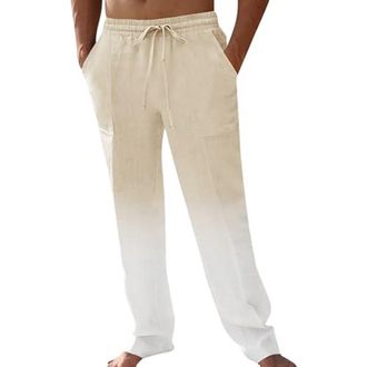 Generic Pantalon baggy en coton et lin pour homme, d&eacute;contract&eacute; et tendance, couleur unie, d&eacute;grad&eacute; de couleur, pantalon de plage ample en lin, pantalon de plag