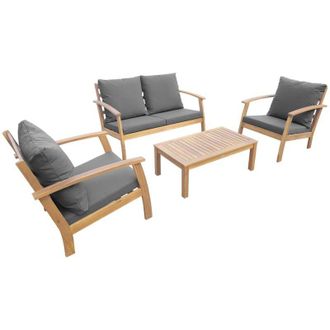 Sweeek Gartenlounge-Set f&uuml;r 4 Personen Holzfarben / Grau