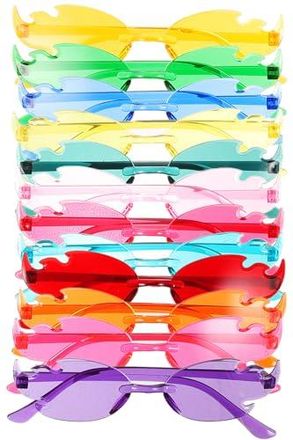 Hemoton 12 paires Lunettes de Soleil sans Monture L&eacute;g&egrave;res Forme Flamme pour Femmes et Hommes Color&eacute;es et Confortables pour F&ecirc;tes Festivals et Soir&eacute;es Dansante