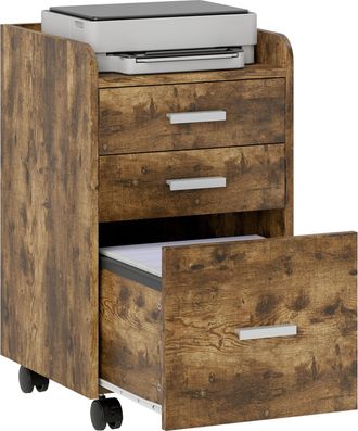 HOMCOM 3 Schubladen Aktenschrank, Rolling Under Desk Drawers with Edged Top for Letter, A4 Size, Hanging File Folders for Home Office, Rustic Brown