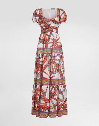 Dolce & Gabbana Maxikleid Aus Batist Mit Carretto-print - Frau Kleider Mehrfarbig 36