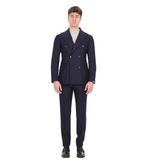 Barba Abito gessato doppiopetto in lana comfort - - Suits - Herren - Blau - M