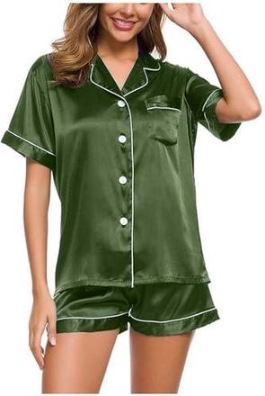 Generic Ensemble de pyjama en satin pour femme - Ensemble de pyjama en satin de soie pour femme - Ensemble de pyjama boutonn&eacute; - Ensemble de v&ecirc;tements de d&eacute;ten