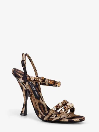 Dolce & Gabbana Womens Satin Sandals With Animal Print