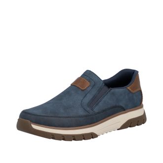 Rieker Slip-On Sneaker RIEKER, Herren, Gr. 40, blau, cognac, Lederimitat, unifarben mit Farbeinsatz, Schuhe, Slipper, Halbschuh, Freizeitsneaker mit Kontrast