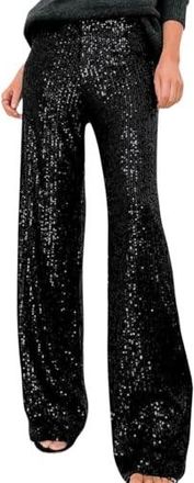 Onsoyours Pantalon Fluide Femme Taille Haute Pantalons &agrave; Paillettes Sequins ou Velours Chic et &Eacute;l&eacute;gant Pantalons Jambes Larges Droites Fete Outfit Streetwear B 