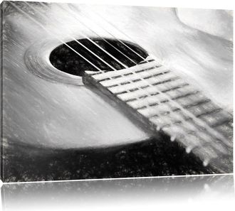 Pixxprint Bauch einer Gitarre mit Saiten, Größe: 100x70cm, Leinwandbild, fertig gespannt, Wandbild, Dekoration, Kunstdruck, kein Poster