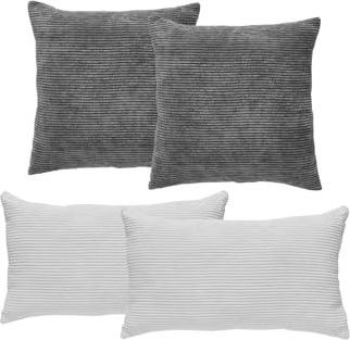 Andiamo Kissen-Set Emy in Cord-Optik - Sofakissen mit F&uuml;llung Bezug - Zierkissen Set Dekokissen Kopfkissen - 2X 40 x 40 cm in dunkelgrau + 2X 30 x 50 cm in we