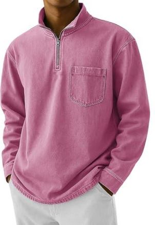 Generic T-shirt &agrave; manches longues pour homme et adulte avec poche, t-shirt de sport &agrave; fermeture &eacute;clair, pull &agrave; revers grande taille, t-shirt d&eacute;contract&eacute; confo