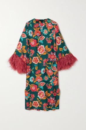La DoubleJ Kaftan Aus Seiden-twill Mit Blumenprint Und Federn - Mehrfarbig