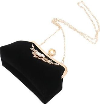 Yarnow Sac &agrave; Main Femme Soir&eacute;e Tissu Pelucheux avec Cristaux Pochette &Eacute;l&eacute;gante pour Banquet Mariage et F&ecirc;te Cha&icirc;ne Robuste et Design Scintillant