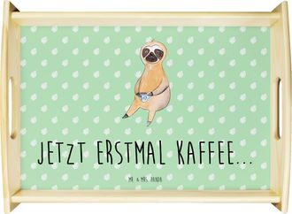 Mr. & Mrs. Panda Holztablett Faultier Kaffee - Geschenk, sofatablett, Bett tablett, Serviertablett, aus Holz, Coffee, Servier, Kaffeetasse
