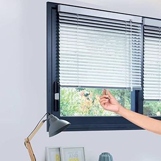 Madéco Store Vénitien Automatique Aluminium 25mm sans Percer - Blanc - L37 x H160cm