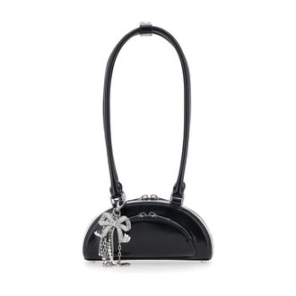 Self Portrait Schwarze Leder Mini Schultertasche mit Anh&auml;nger - - Bags - Damen - Schwarzk - ONE SIZE