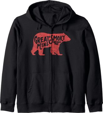 Giant Step Design Co. Vintage Smoky Mountains Retro Black Bear Typography Kapuzenjacke