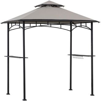 Sunjoy Direct Sunjoy - Gazebo grill acier/tissu 152cm x 244cm - Auvent r&eacute;sistant aux intemp&eacute;ries - Toit &agrave; 2 niveaux pour &eacute;vacuation fum&eacute;e - Crochets et &eacute;tag&egrave;res