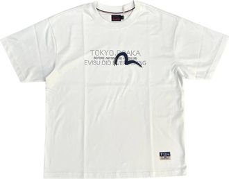 Evisu Homme, Tops, Blanc, Taille: L Handbrush Daicock Print Loose Fit T-Shirt
