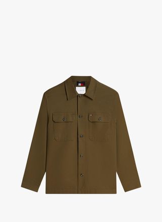 Tommy Hilfiger Veste chemise unie &agrave; logo brod&eacute; en coton m&eacute;lang&eacute;
