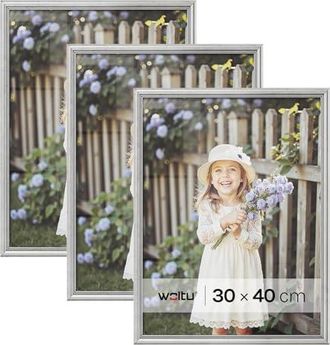 Woltu Lot de 3 Cadre Photo 30x40cm Cadre en Bois Massif avec Passe Partout, Suspendre Horizontalement ou Verticalement, D&eacute;coration Murale ou sur Table, Arge