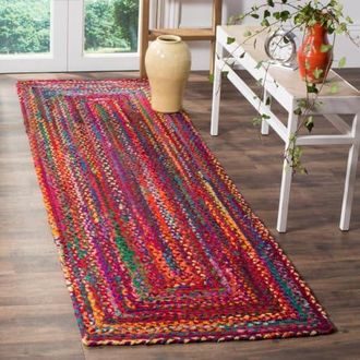 Safavieh Zeitgenössische Teppich für Wohnzimmer, Esszimmer, Schlafzimmer - Braided Collection, Kurzer Flor, Rot und Mehrfarbig, 69 X 244 cm