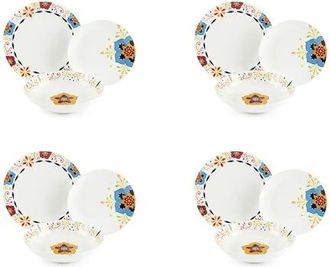 Excelsa Tex Mex Tellerservice 12-teilig, Porzellan, Set für 4 Personen, mehrfarbig