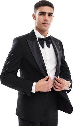 Asos Enge, schwarze Anzugjacke im Smoking-Design mit tiefem Ausschnitt