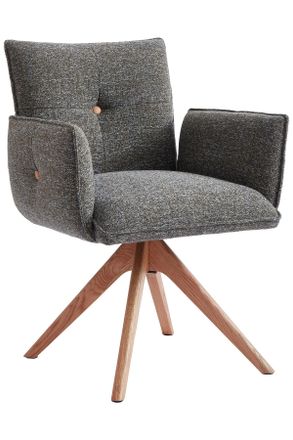 Novel Armlehnstuhl, Gr&uuml;n, Eiche, Holz, Textil, Eiche, massiv, Drehkreuz, 63x63x82 cm, Stoffauswahl, Sitzfl&auml;che 360&deg; drehbar, automatische R&uuml;ckholfunktion, E